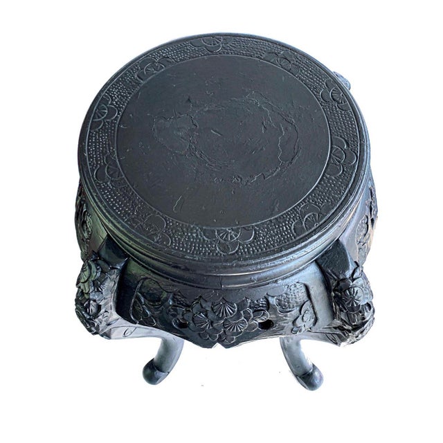 Vintage Chinoiserie Japanese Carved Wood Plant Holder Stand Round Table ...