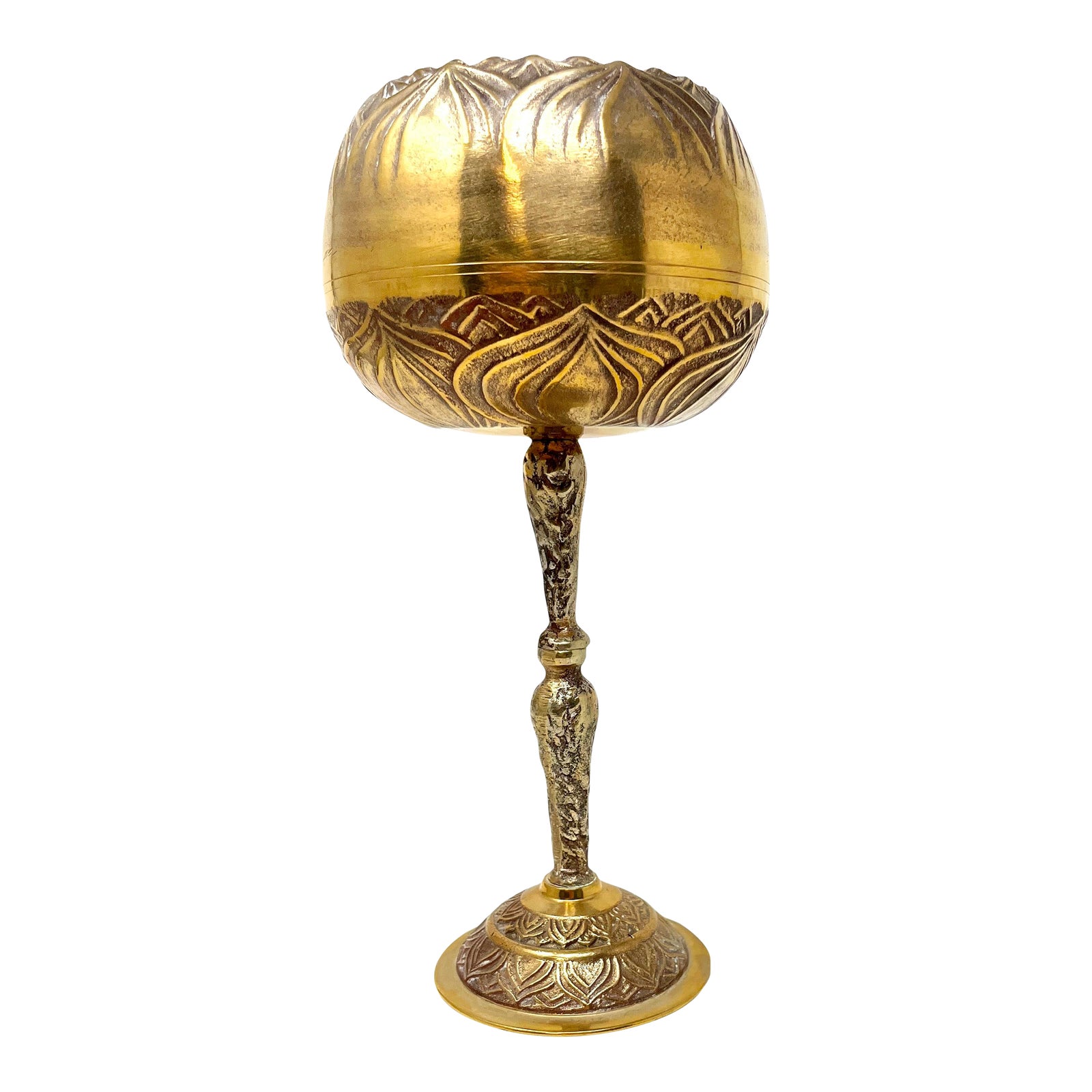 Mid-Century Tall Brass Compote | Chairish