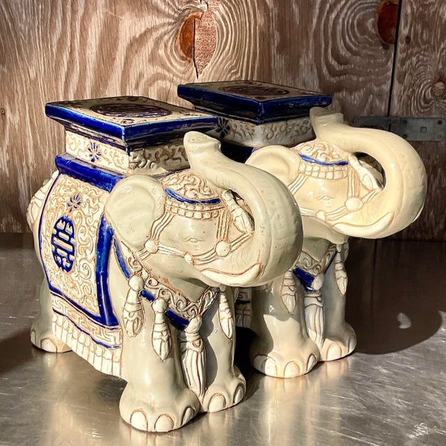 Vintage Regency Glazed Ceramic Elephants - a Pair | Chairish