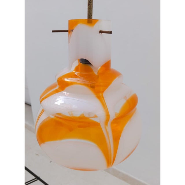 Vintage Space Age White and Orange Murano Glass Pendant Light by Carlo ...