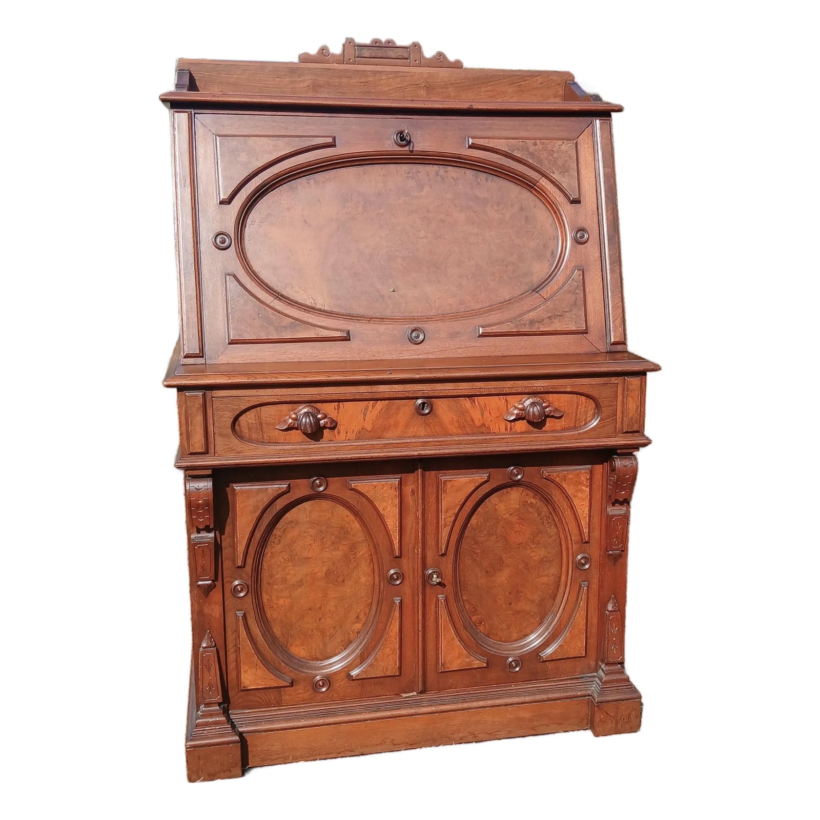 Antique Walnut Victorian Ladies Slanted Drop Front Desk With Working ...
