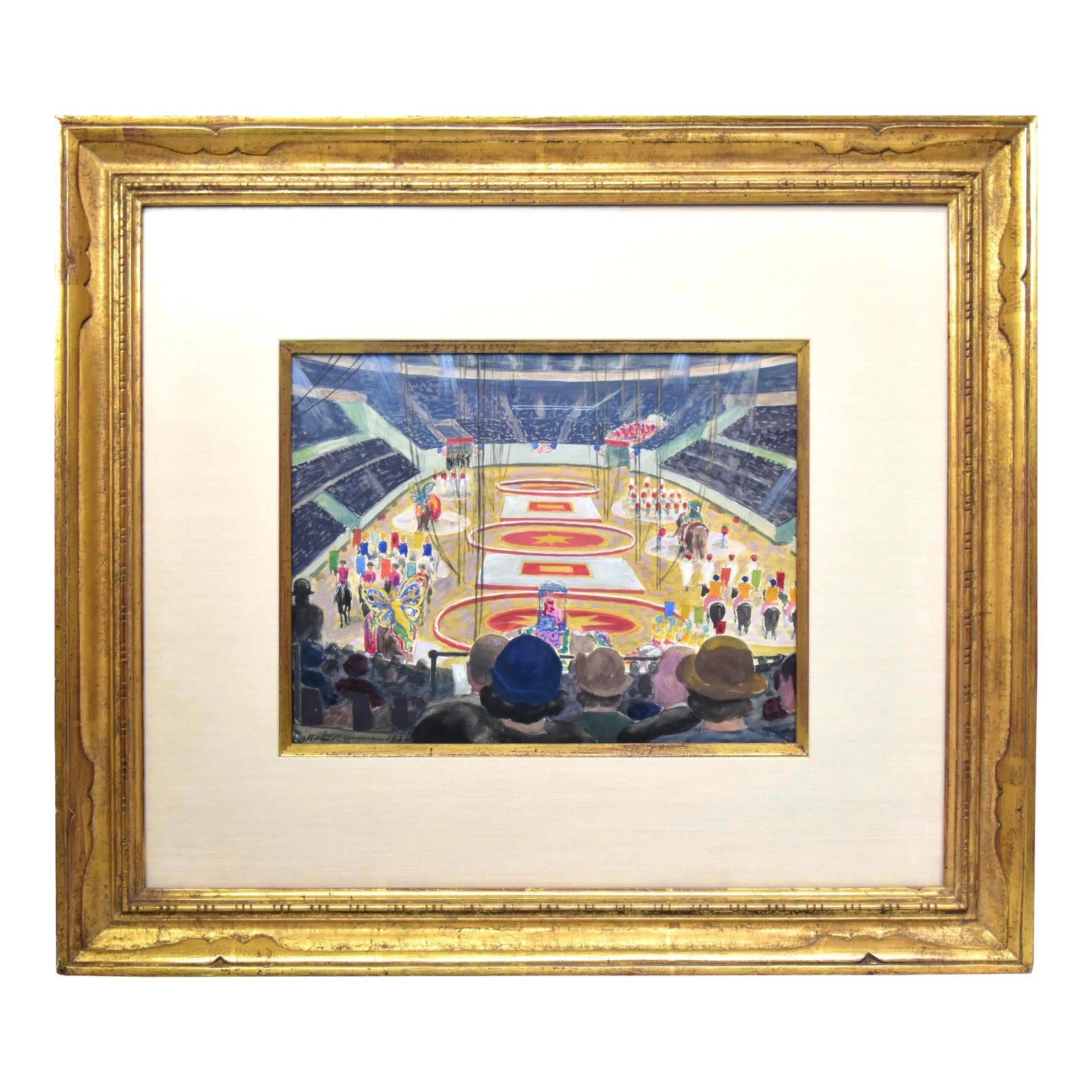 1930s Circus Scene Gouache Painting by Walter Kumme, Framed | Chairish