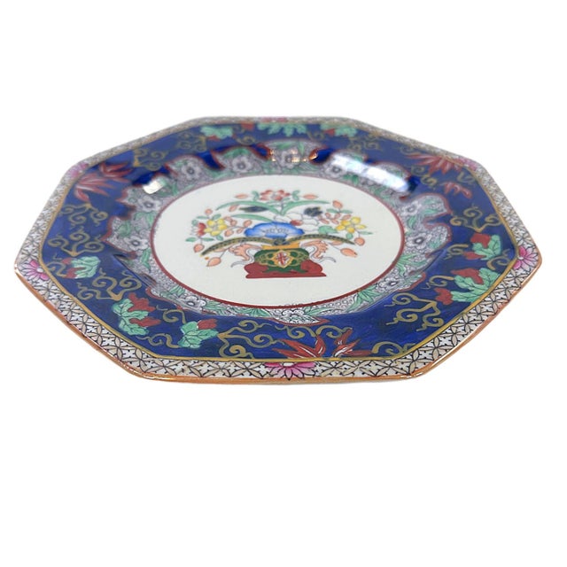 19th Century Mason's Ironstone Lapis Ground Floral Octagon Plate | Chairish