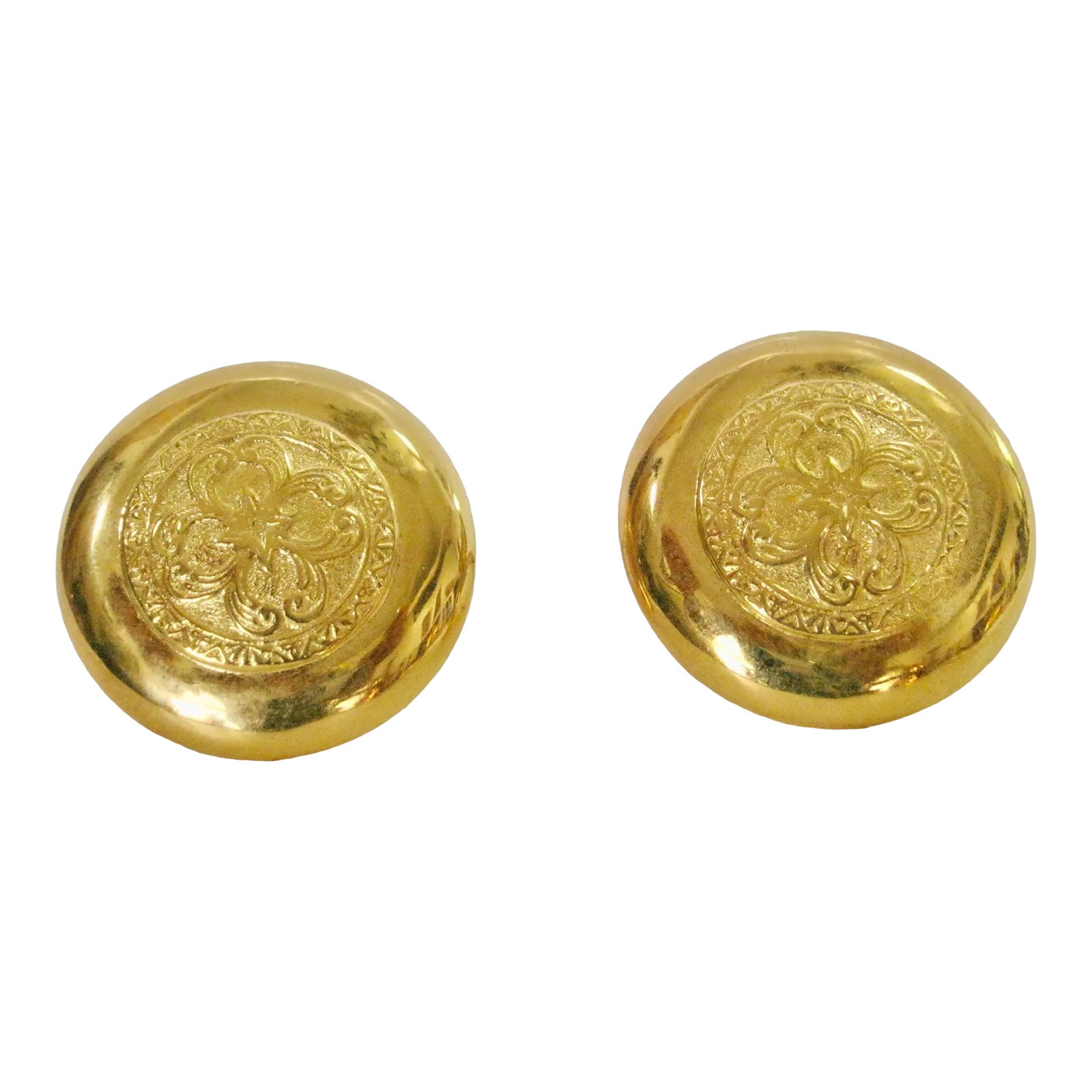 1980s Givenchy Polished Gold-Plated Large Carved Signature Earrings - 2 ...