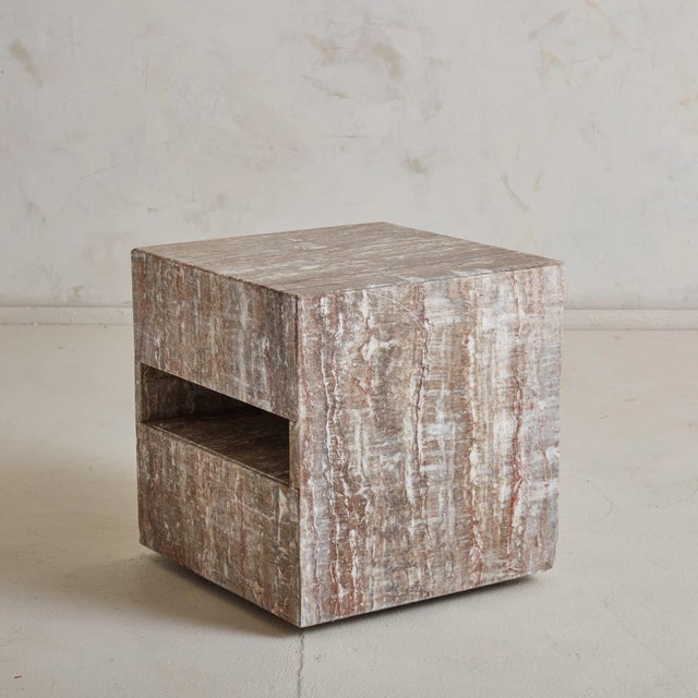 Modern Grey Marble Side Table with Wheels, 1970s | Chairish