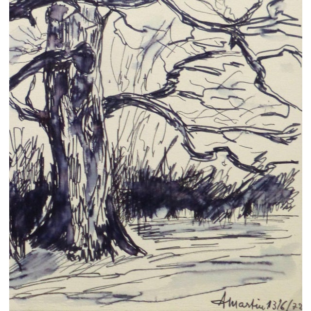 A. Martin, French Pen & Ink - Two Trees | Chairish
