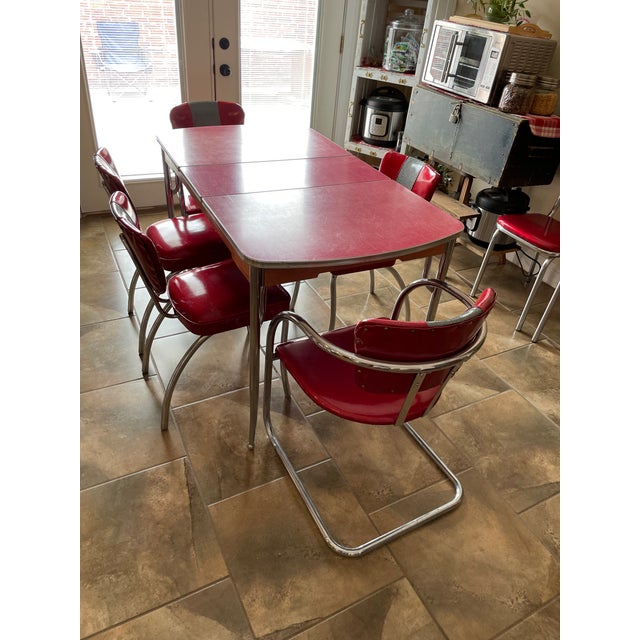 1950s Red Glitter Vintage Dining Table & 5 Chairs | Chairish