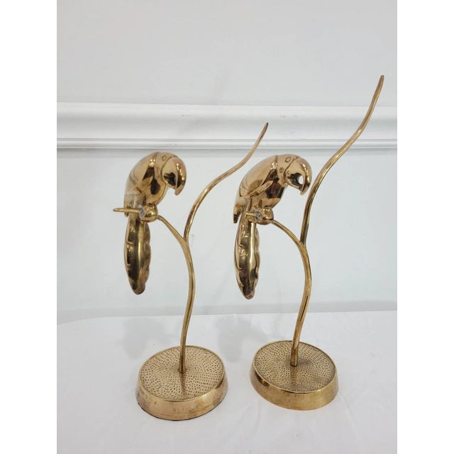 Vintage Brass Metal Parrot on Stand Sculptures - A Pair | Chairish