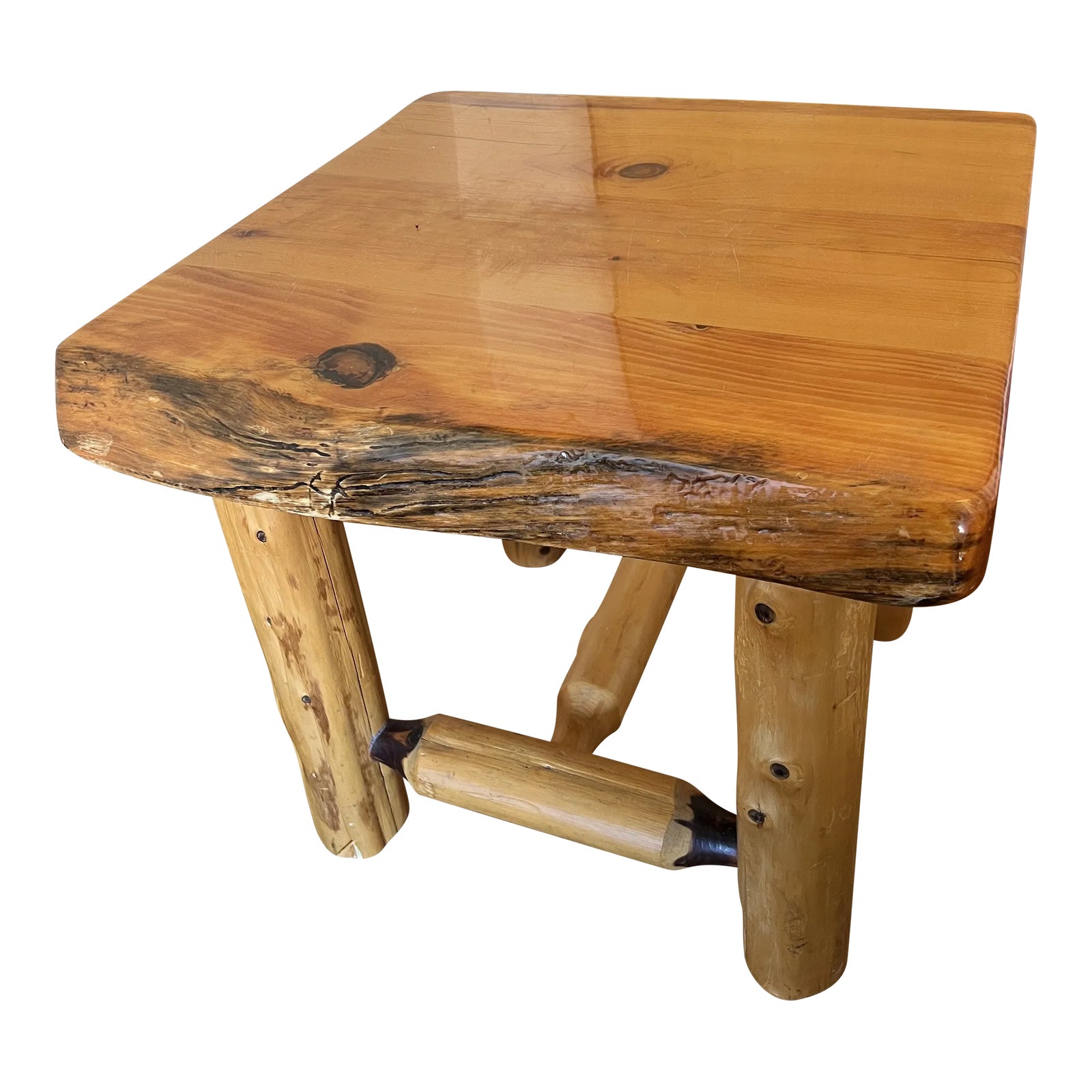 Great Wolf Lodge Pine Rustic Solid Wooden Square Side Table | Chairish