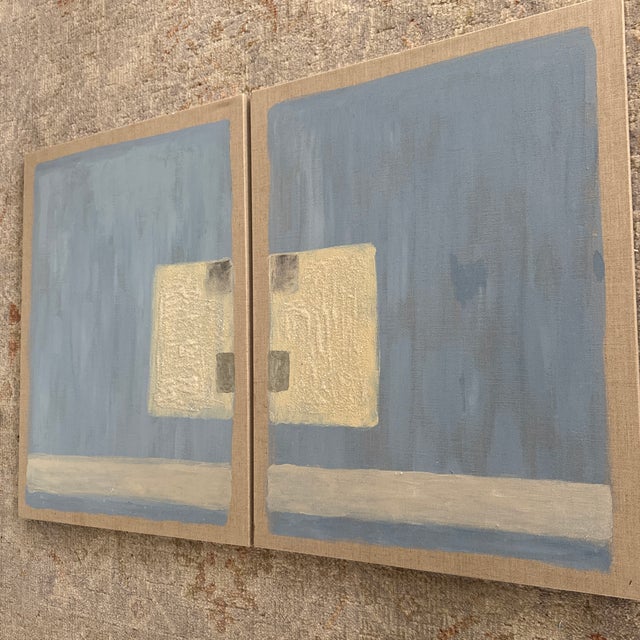 Pair of Original Abstract Contemporary Paintings on Linen Canvases ...