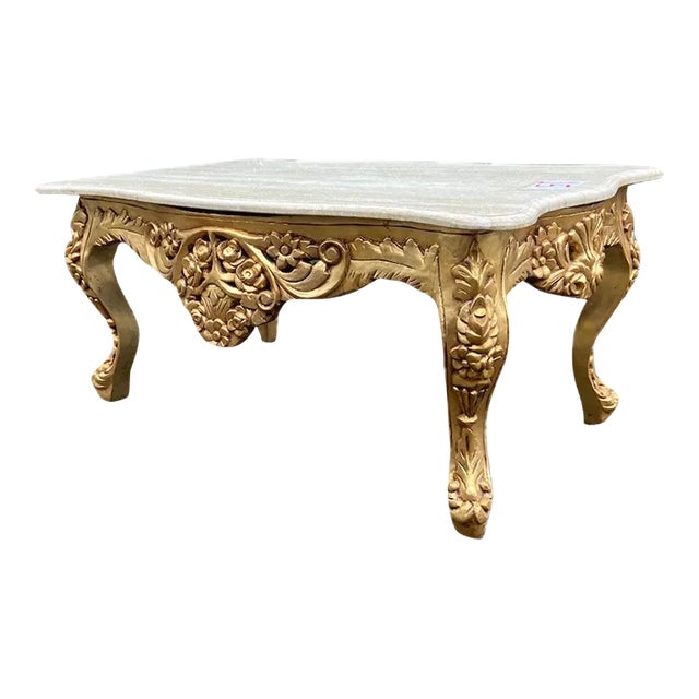 1940s Vintage Baroque Rococo Coffee Table With Original Italian Marble Top | Chairish