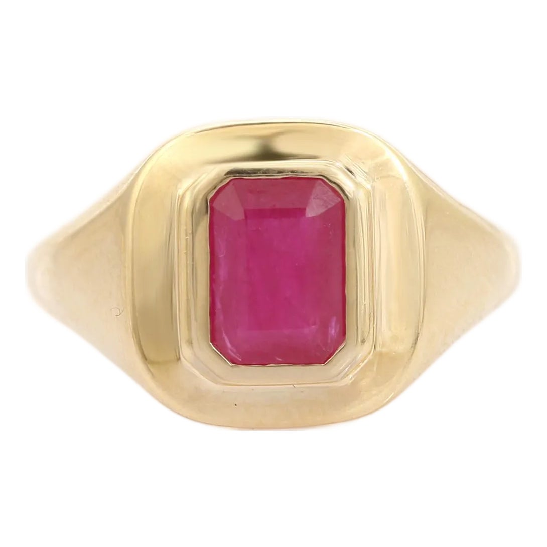 14k Gold Signet Ring With Bezel Set Ruby Gemstone Size 7 | Chairish
