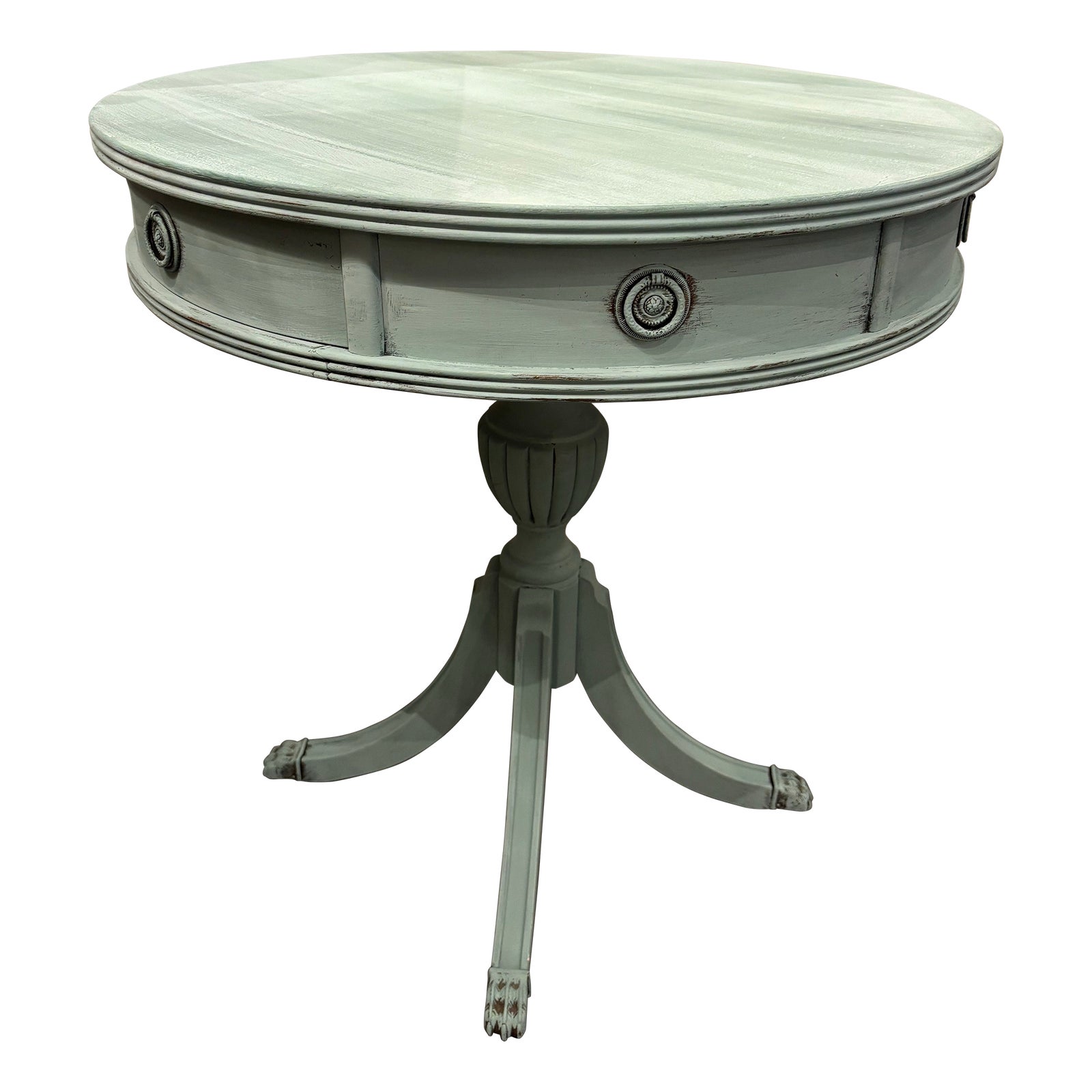 Vintage Round Table Painted Teal | Chairish