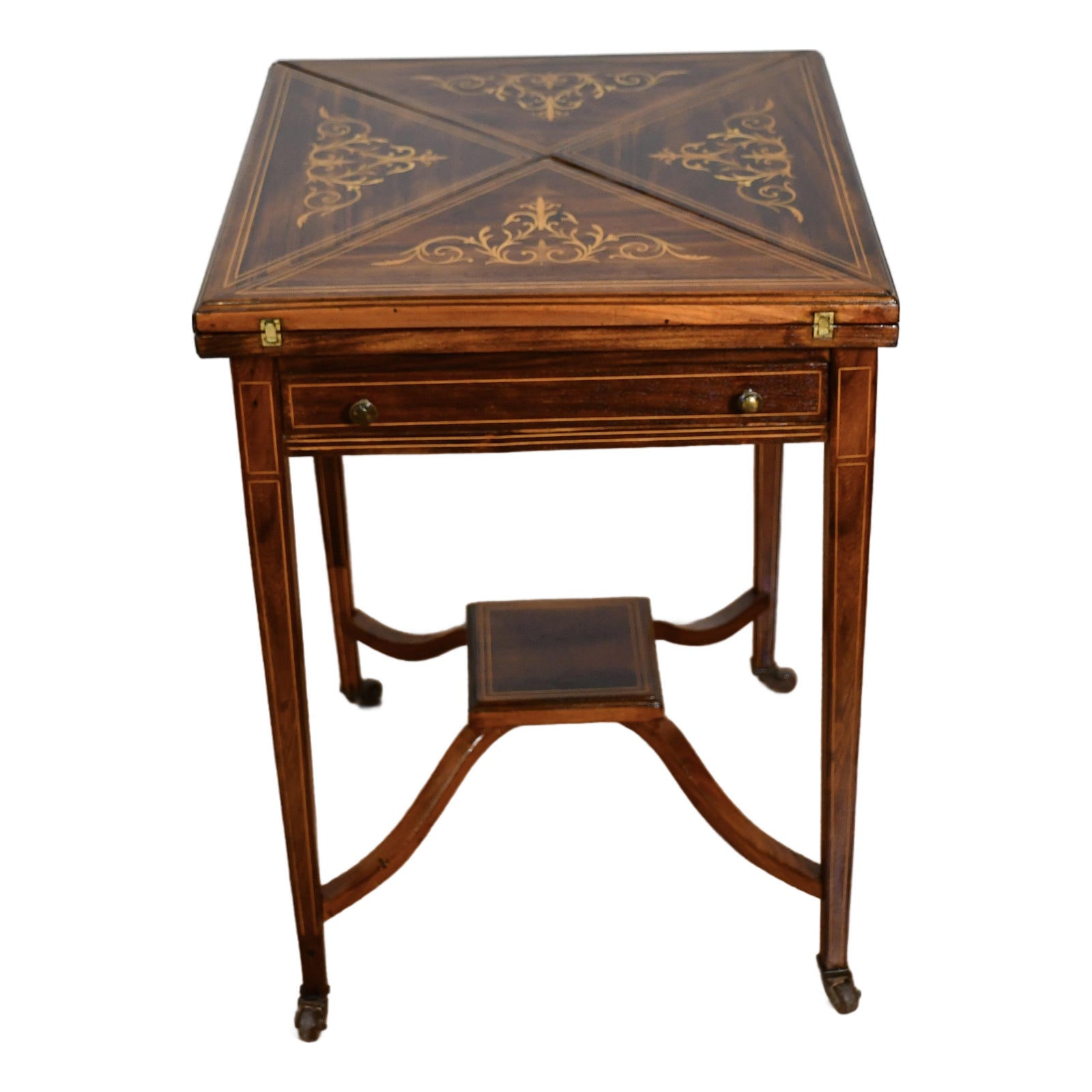 1900 Antique English Hepplewhite Mahogany Envelope Game Table Unfolds ...
