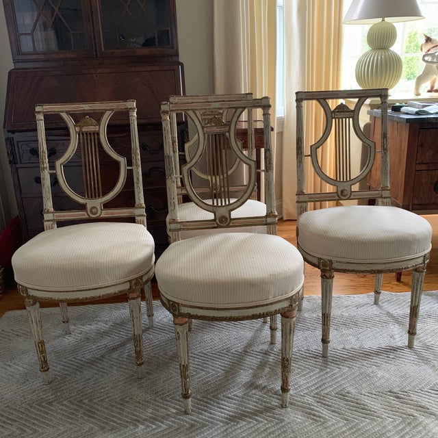 19th Century Swedish Gustavian Painted Lyre Back Dining Chairs With ...