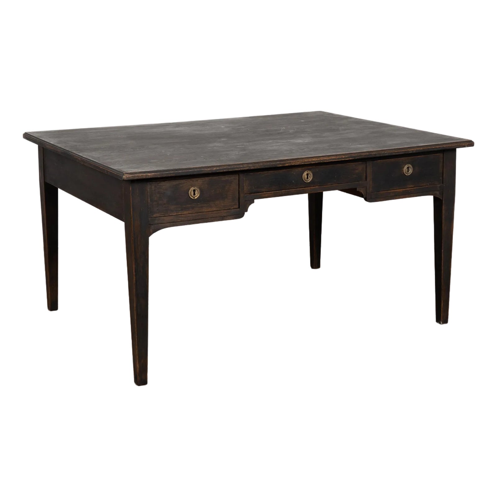 19th Century Swedish Black Painted Pine Partner’s Desk | Chairish
