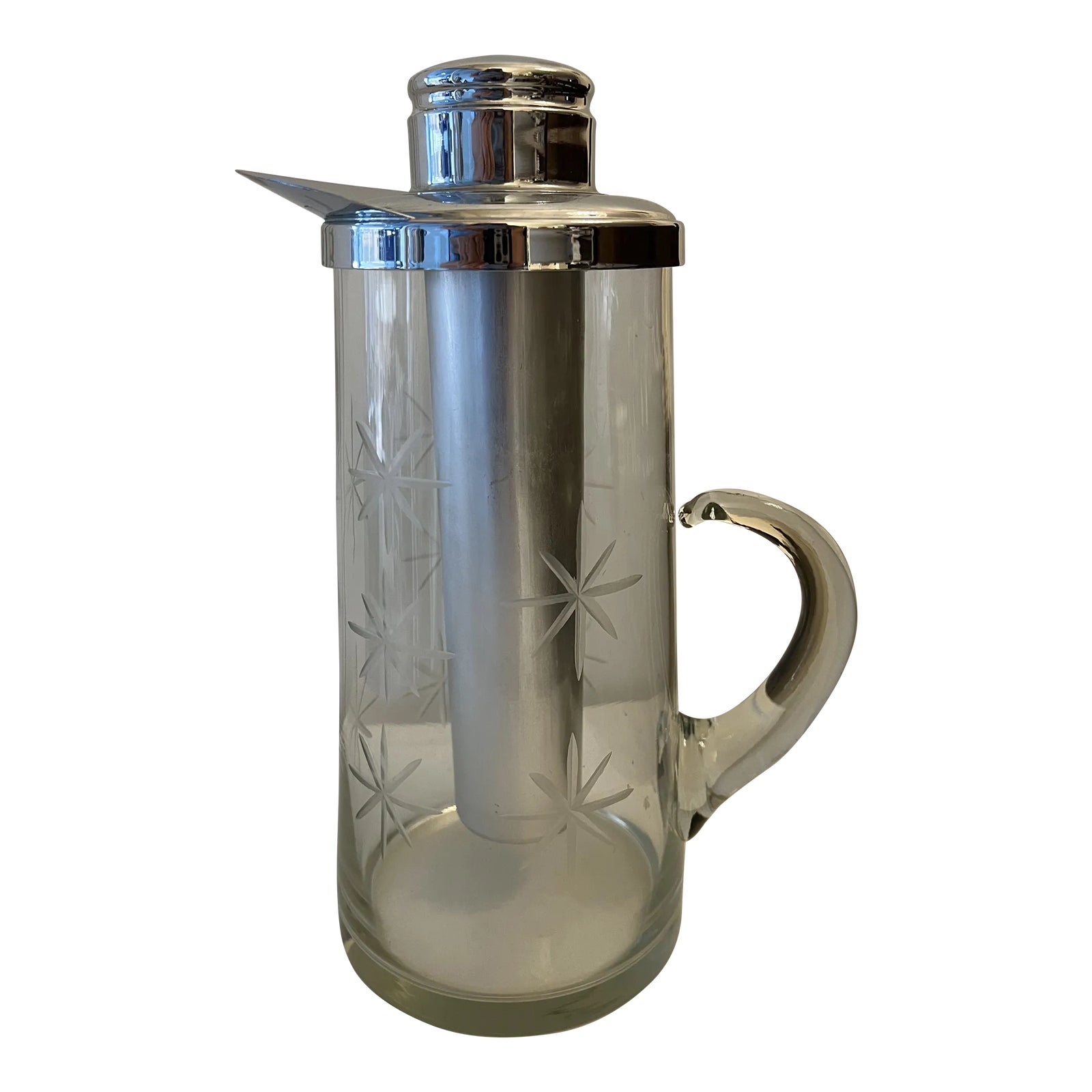 Vintage Mid-Century Modern Glass & Chrome Pitcher With Cooling Tube ...