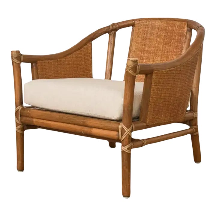 McGuire Organic Modern Rattan Raffia Lounge Chair | Chairish