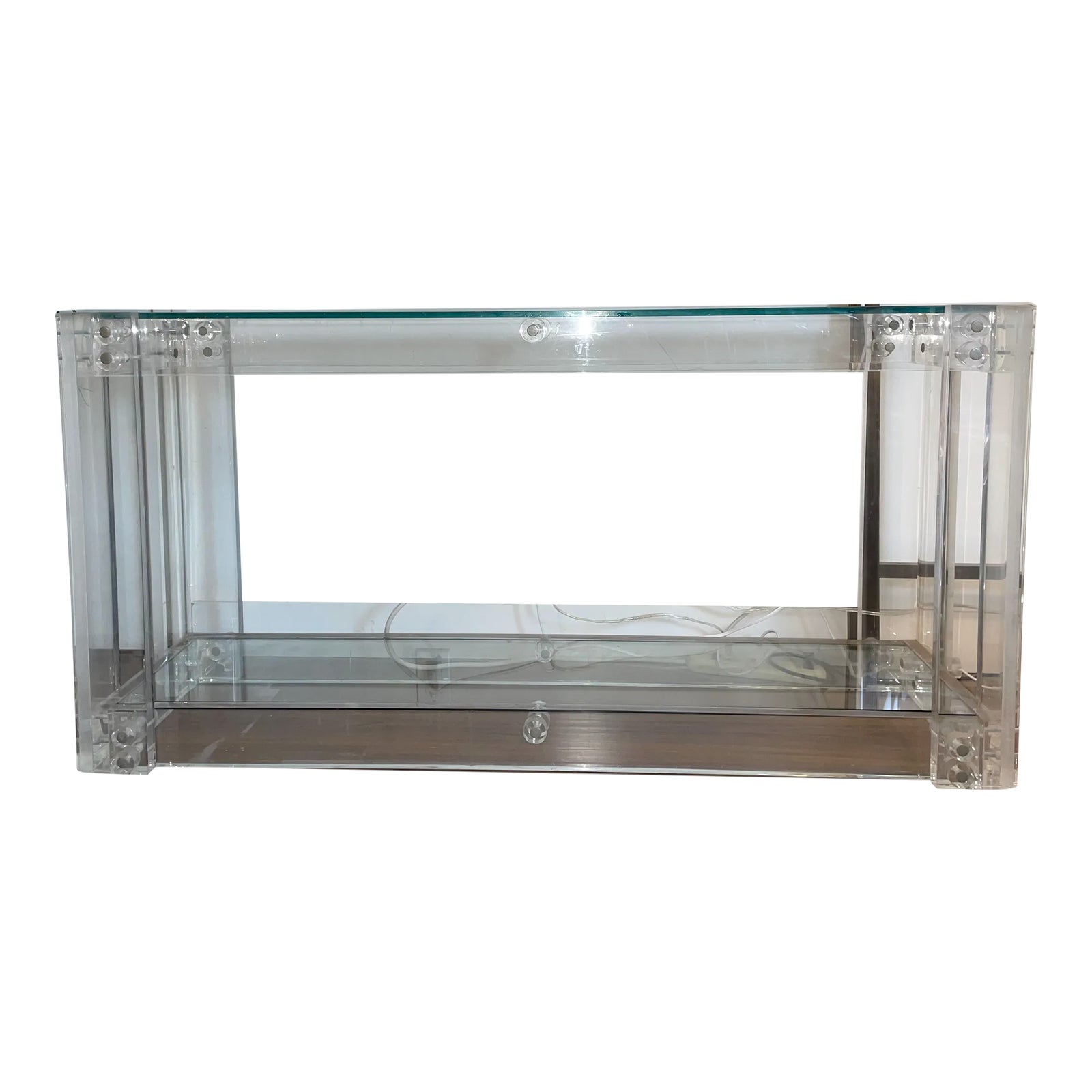 1980s Industrial Post Modern Bolted Lucite Console Table With Glass ...