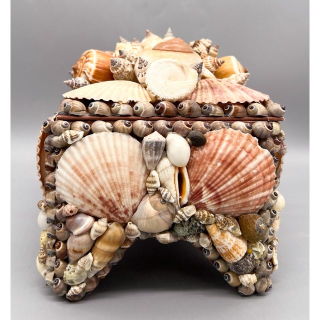 Large 1970’s Nautical Seashell Encrusted Shell Box | Chairish