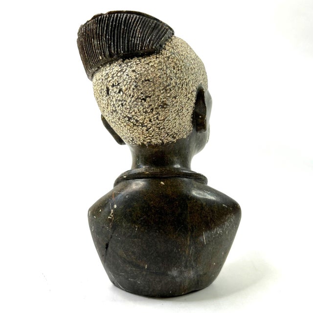 20th Century Authentic African Stone Carved Man Bust Sculpture Marble ...