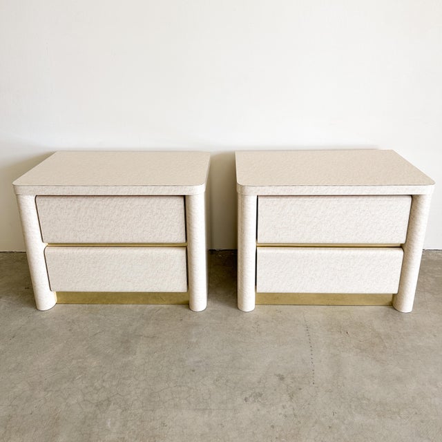 1980s Vintage Laminate Printed Lacquer Postmodern Nightstands - Set of ...