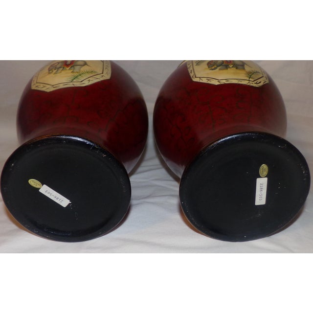 Large Pair of Late 20th Century Dark Red Vases With Elephant & Rider ...