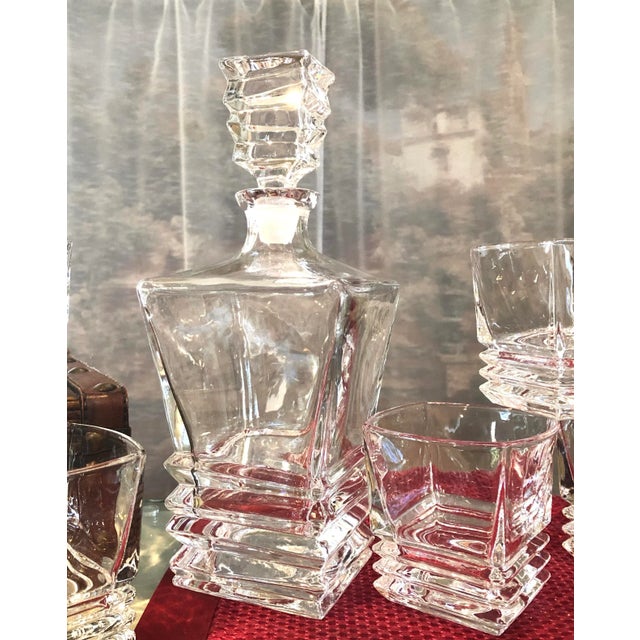 Vintage Lattice Routh Decanter And Old Fashioned Glasses Layers Design