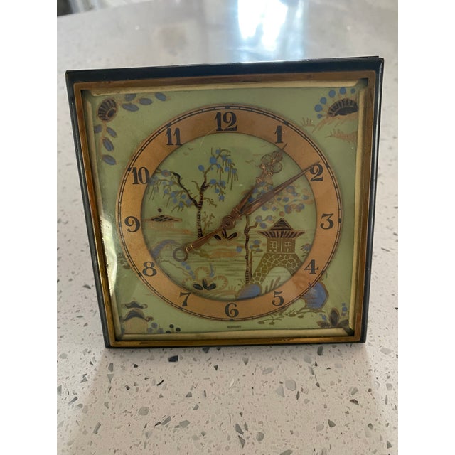 1930s Chinoiserie Brass Clock Wind Up Table Top Clock Pagoda Cherry ...