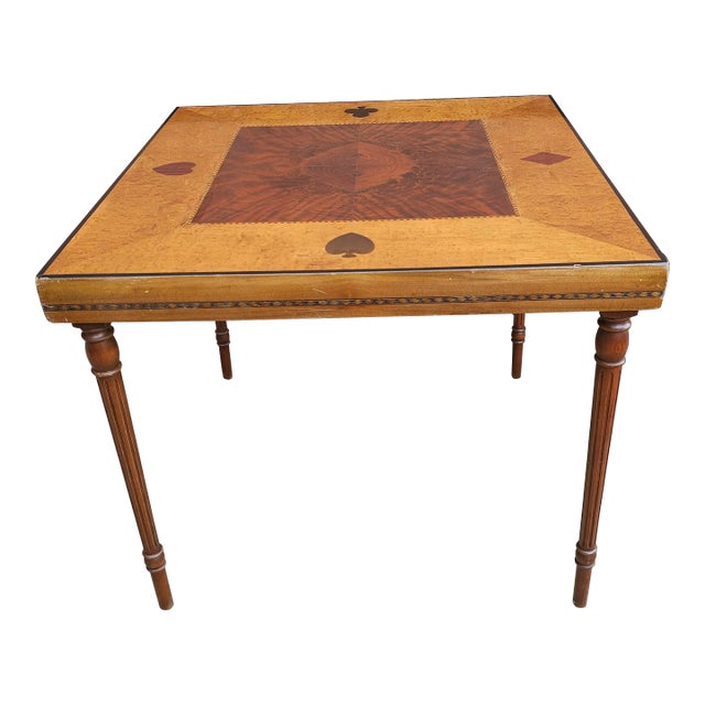 Mid Century Mixed Woods Inlaid Folding Games Card Table | Chairish