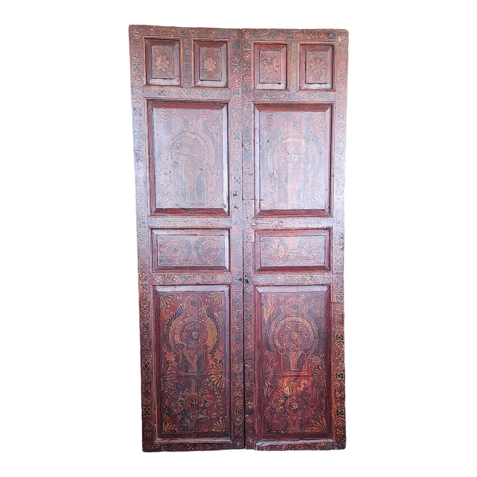 Large 19th Century Moroccan Jewish Hand Painted Doors With Stars of ...