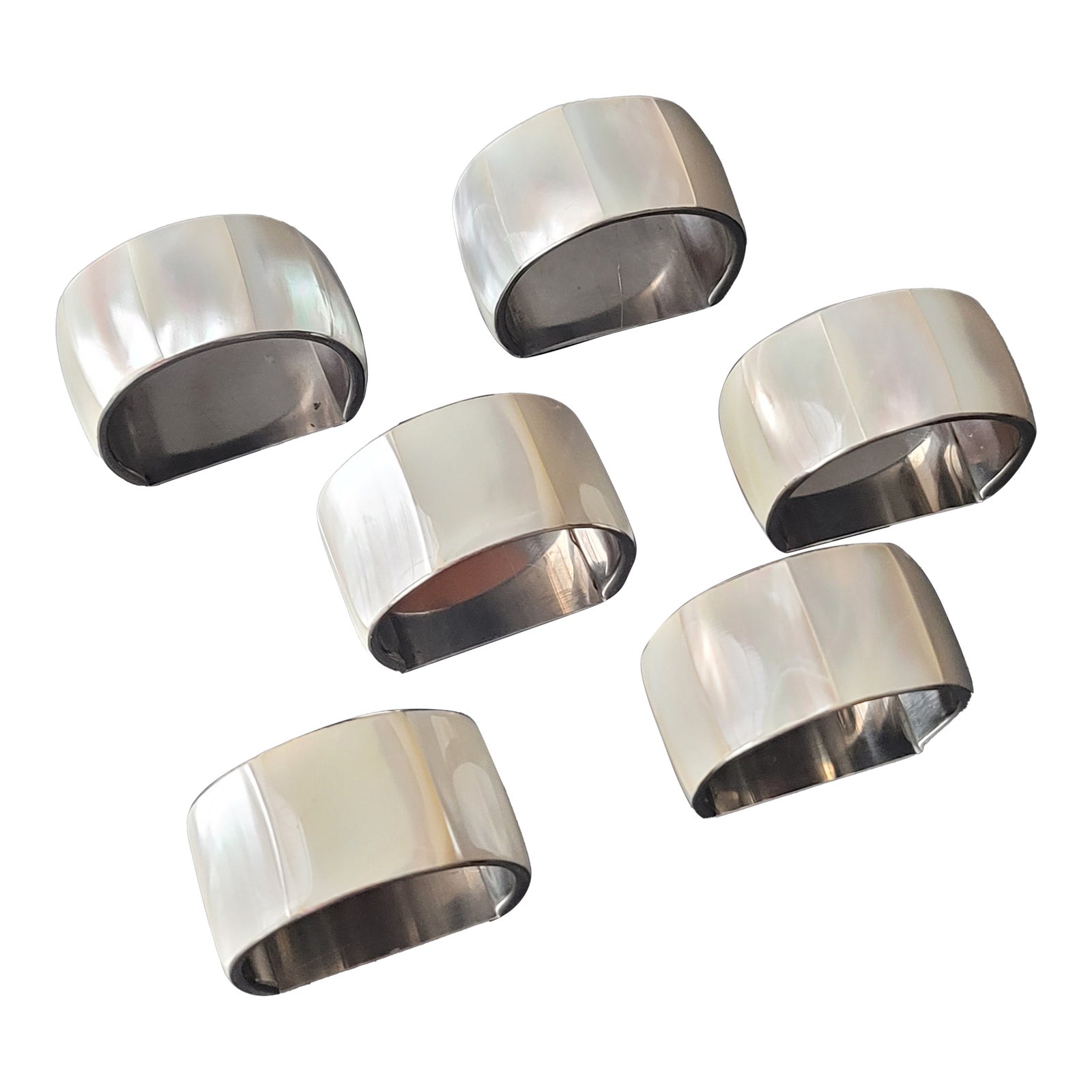 Vintage White Mother of Pearl Chrome Napkin Rings- Set of 6 | Chairish