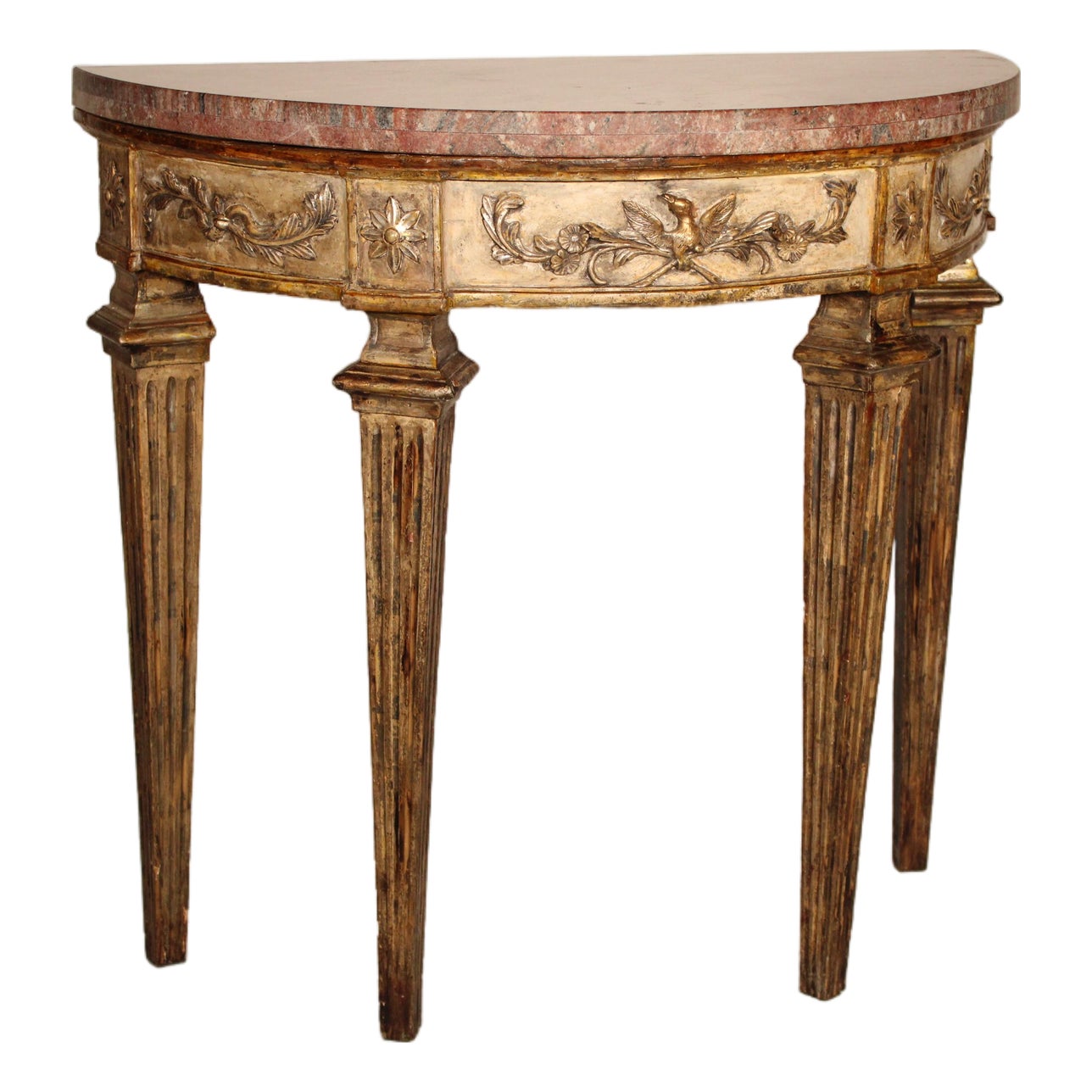 Antique Louis XVI Style Silver Leaf and Painted Marble Top Console ...