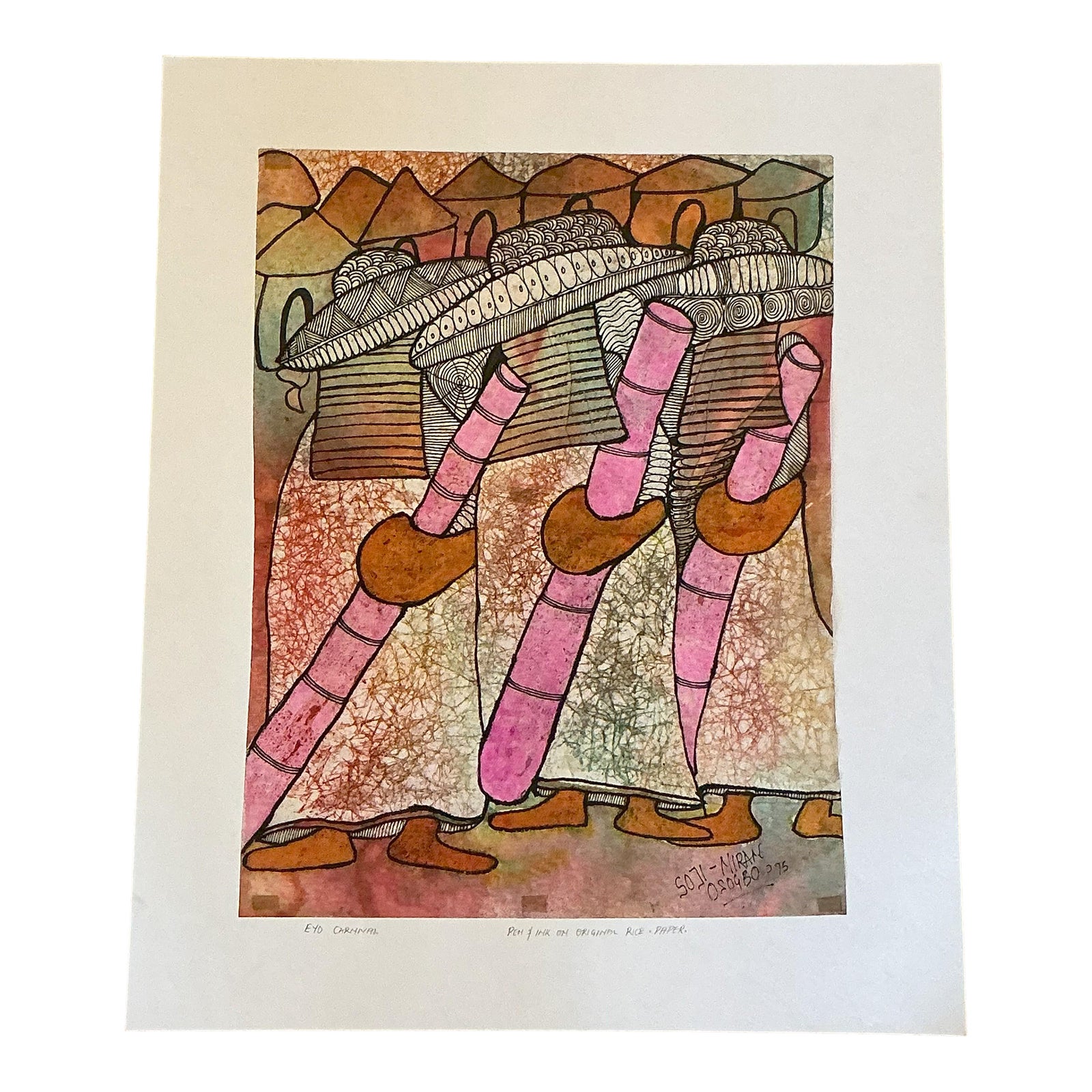 Eyo Carnival, Artist Soji Niran, Pen and Ink on Rice Paper Painting ...