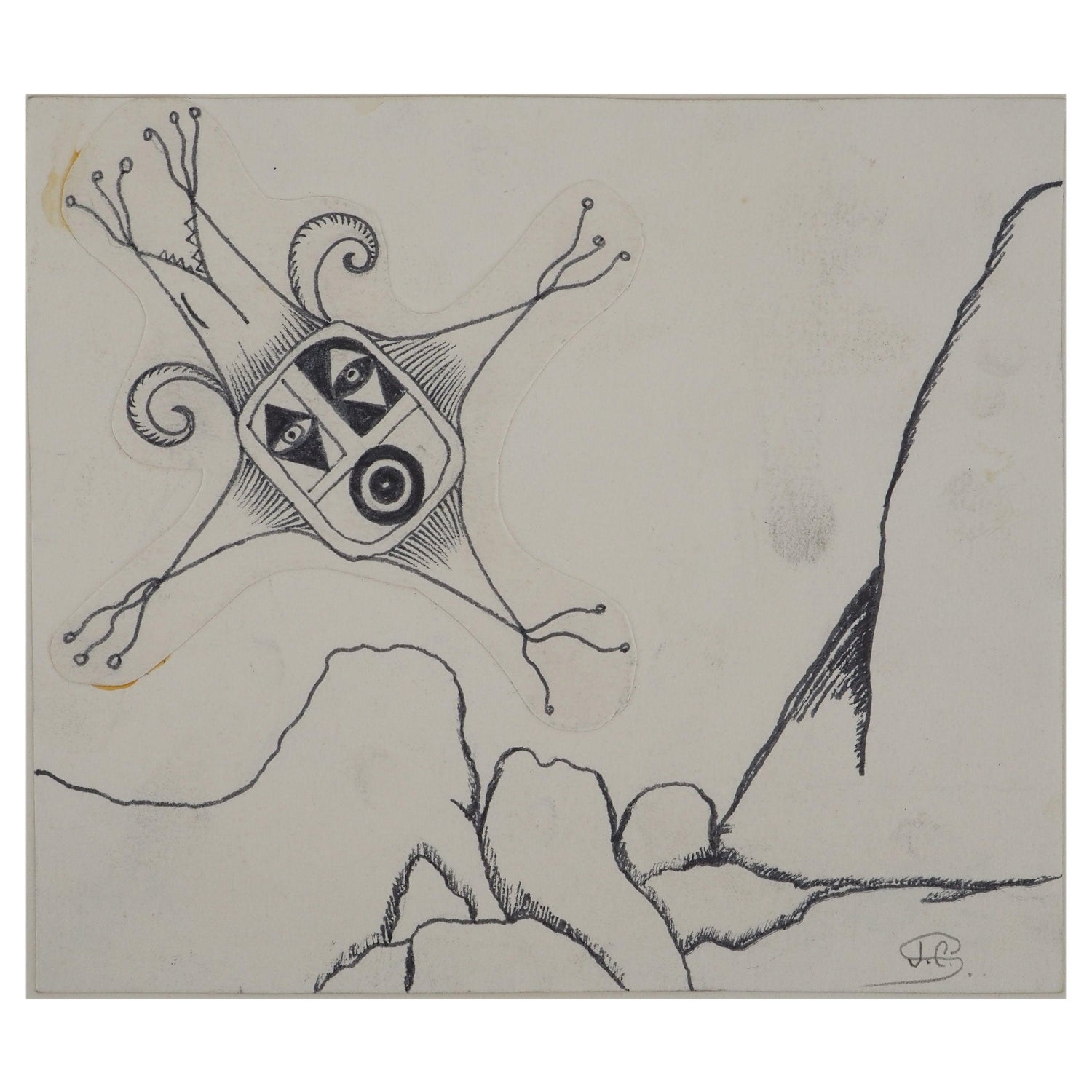 Jean-Claude Silbermann, Sneaky Signs: Surrealist Mask, Original Ink ...