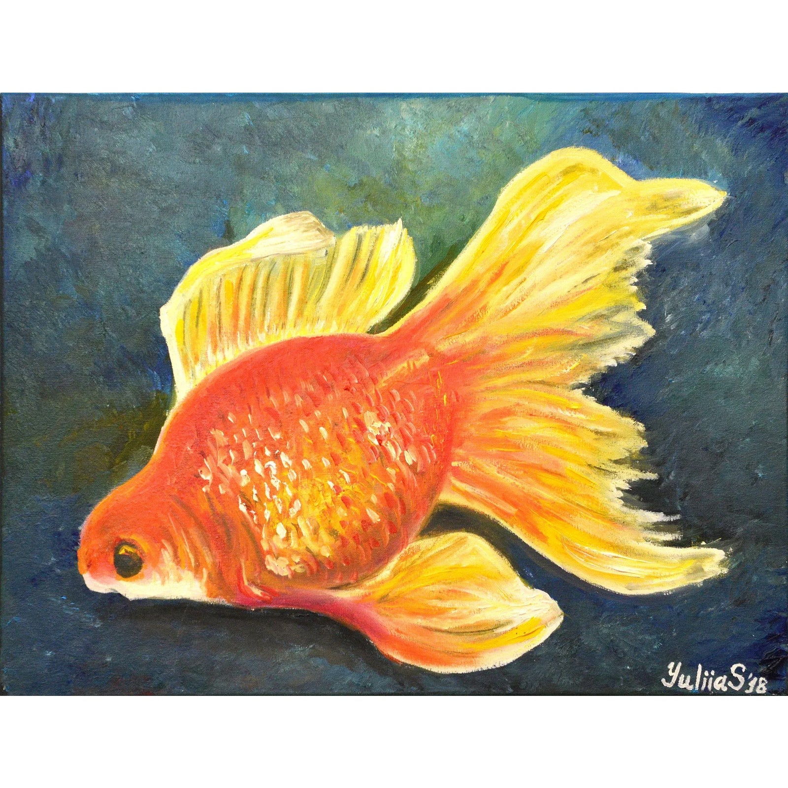 Goldfish Oil Painting on Canvas by Artist Yulias | Chairish