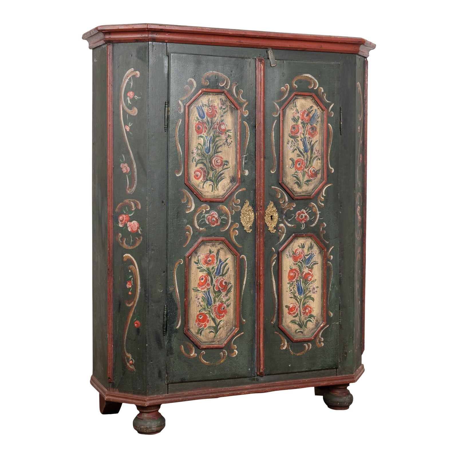 Early 19th Century Hand-Painted German Two-Door Armoire Shrunk | Chairish