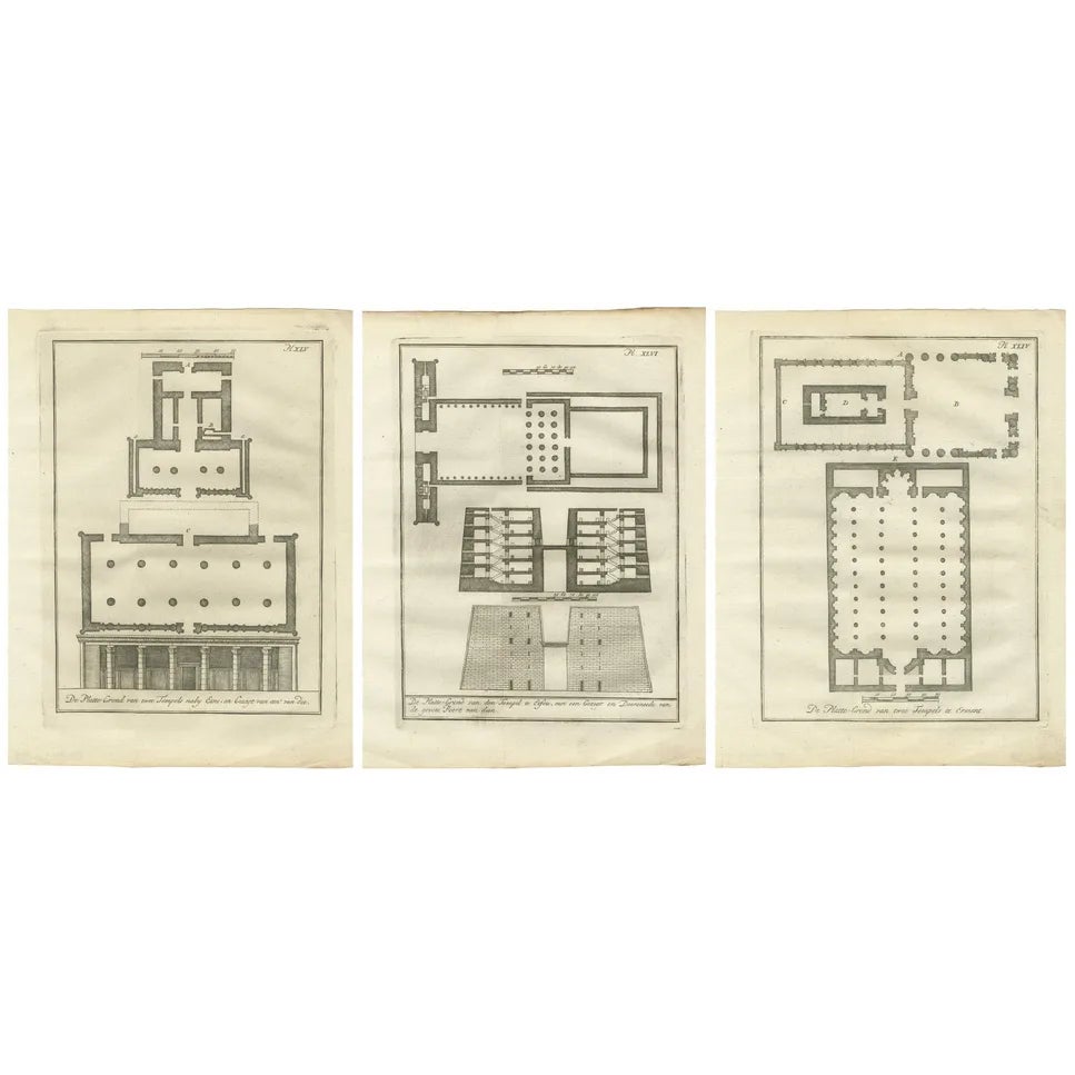 Ancient Egyptian Temple Plans, 1776, Paper, Set of 3 | Chairish