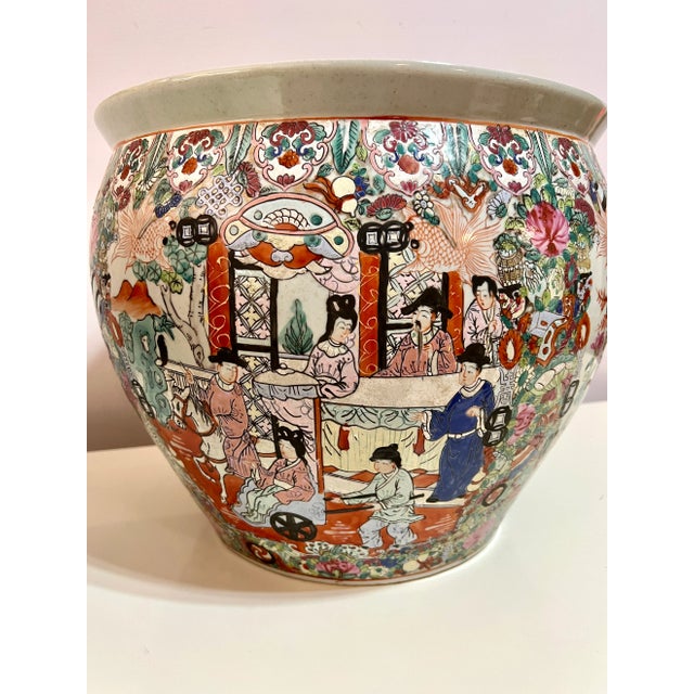 Vintage Chinese Rose Medallion Fish Bowl Planter with Koi Fish | Chairish
