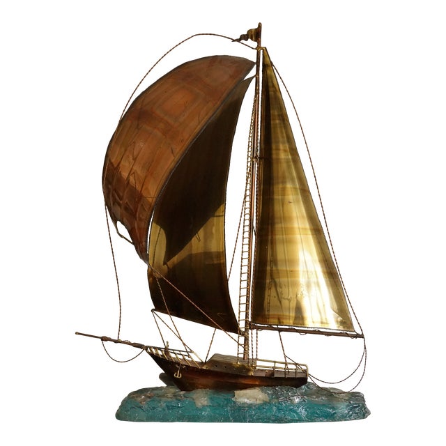 1960s Tall Metal and Glass Ship Object d'Art | Chairish