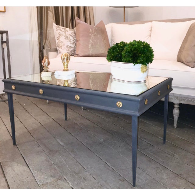 Zinc Finish and Brass Medallion Coffee Table | Chairish