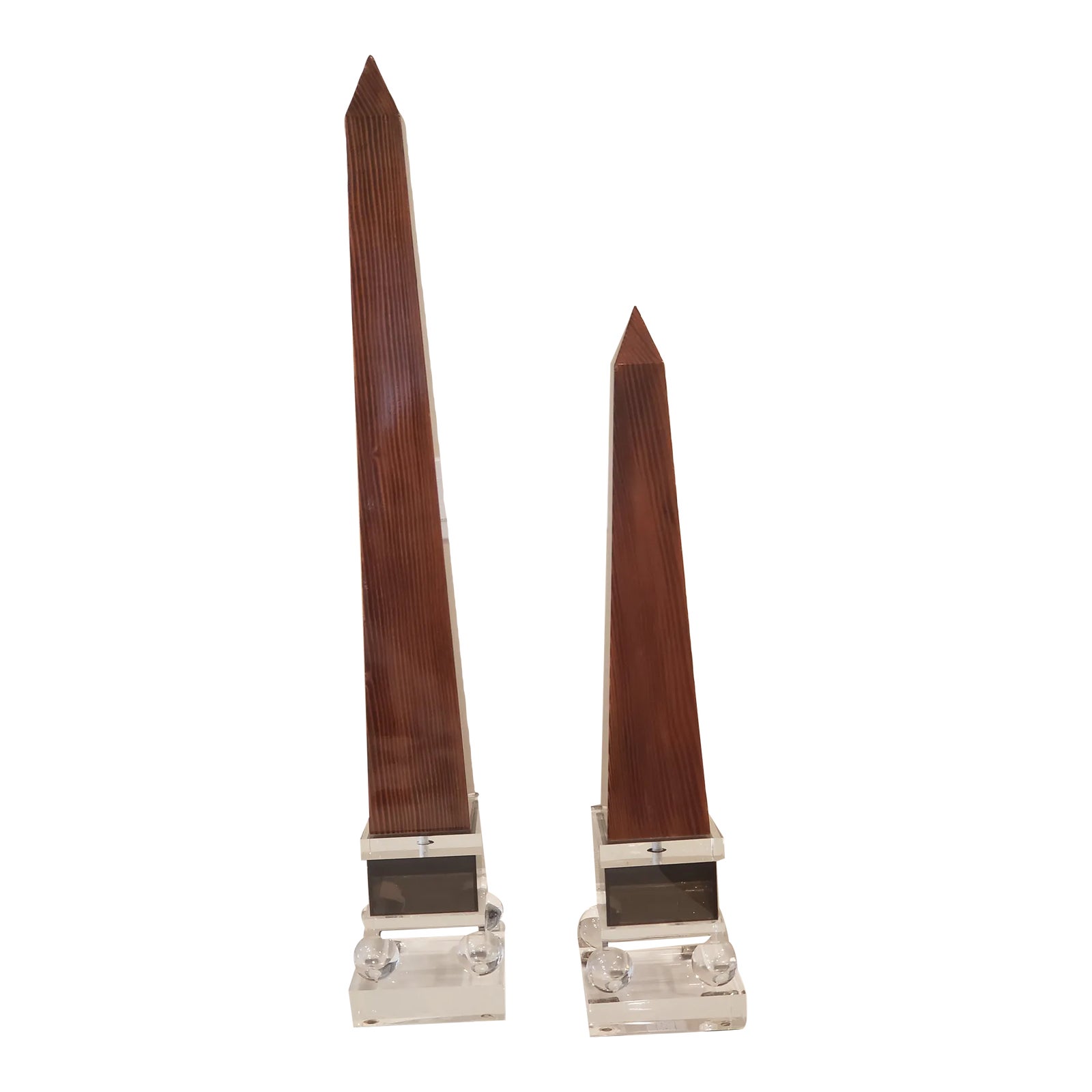 Mid-Century Modern Obelisk With Lucite Base and Wood Top- Set of 2 ...