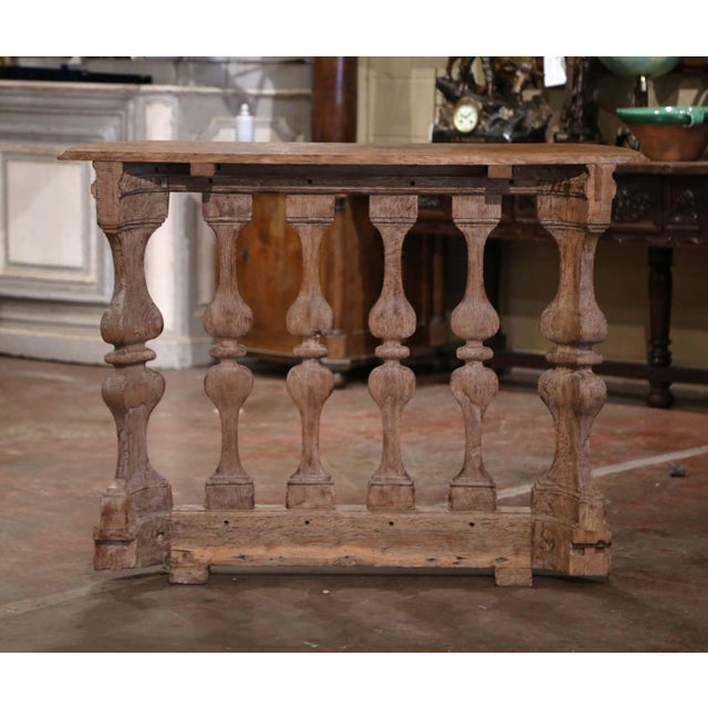 19th Century French Carved Bleached Oak Balustrade Console Table | Chairish