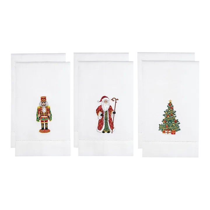 Christmas Guest Towels - Nutcracker, Santa, Tree - Set of 6 | Chairish