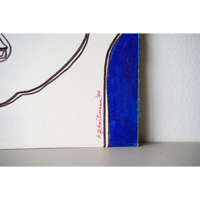 1980s Vintage Drawing Abstract Contemporary Modern Portrait of a Face ...