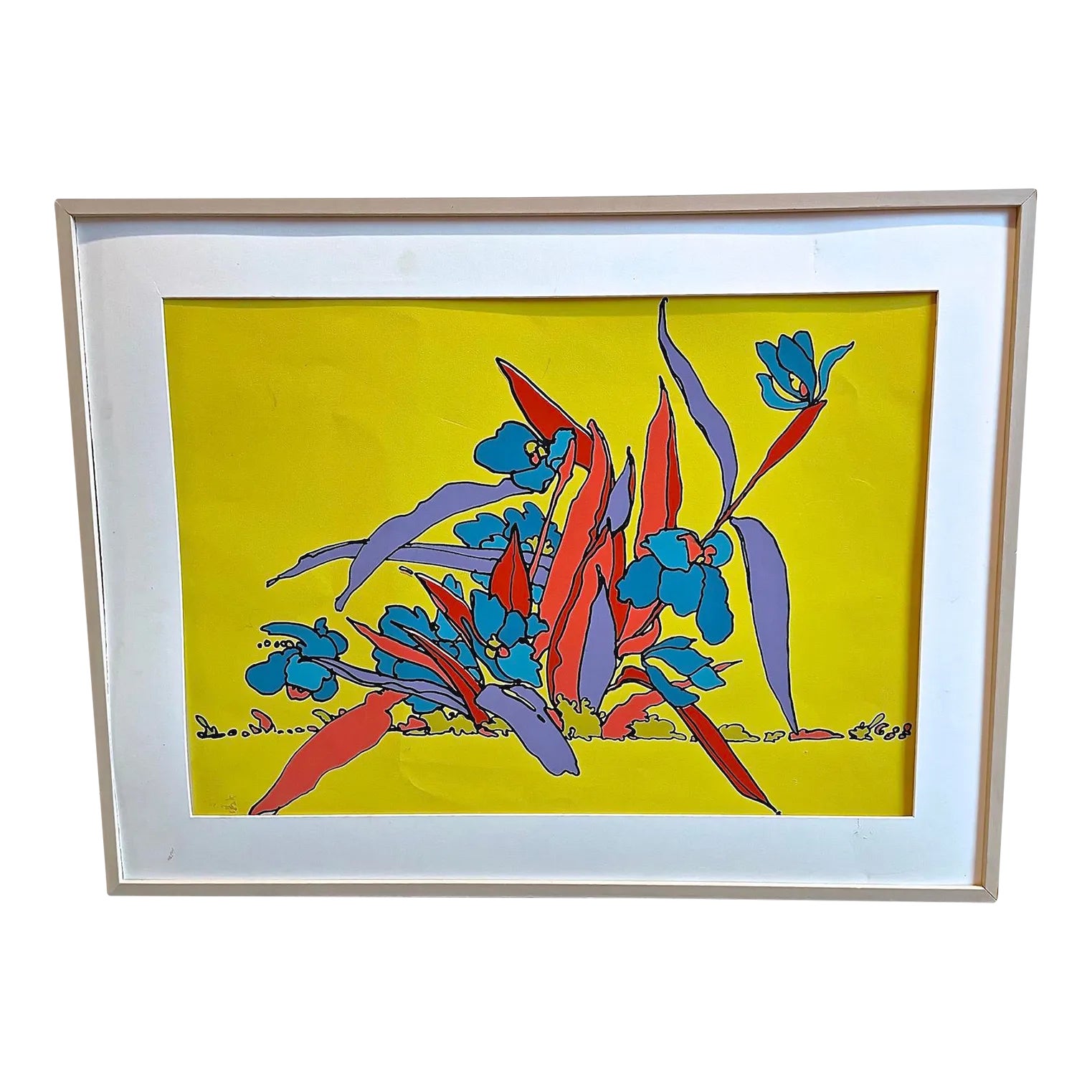 Vintage Peter Max Floral Silk Screen Painting | Chairish