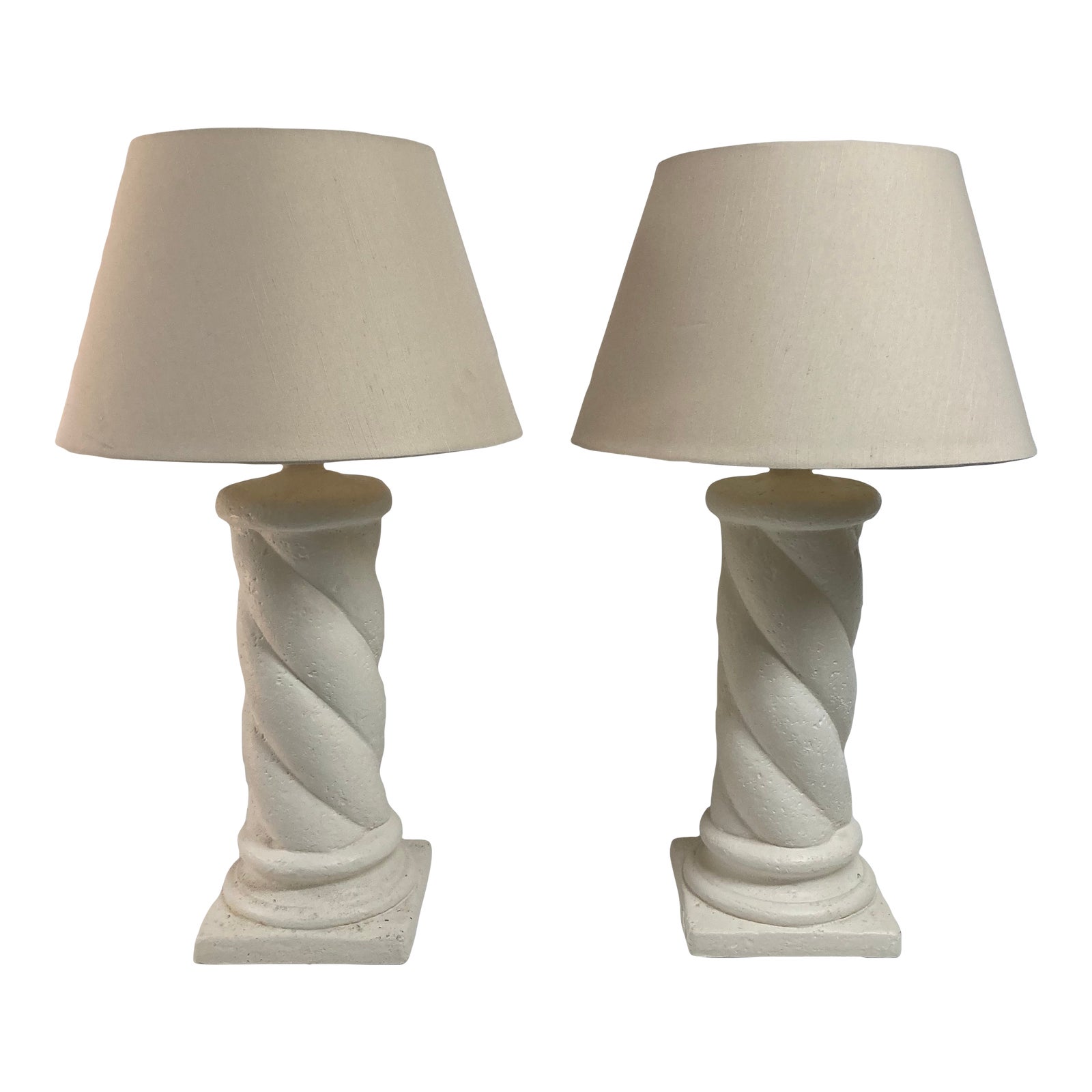 Michael Taylor Style Cast Stone Column Table Lamps - a Pair | Chairish