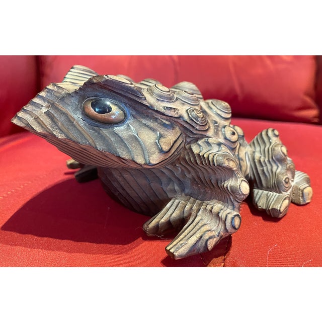 Vintage Cryptomeria Carved Cedar Wood Japanese Sugi Good Luck Toad Frog ...