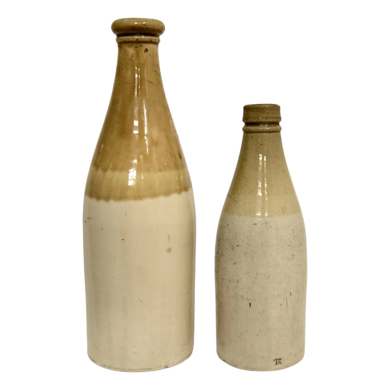 Rustic 2-Tone Pottery Bottles | Chairish