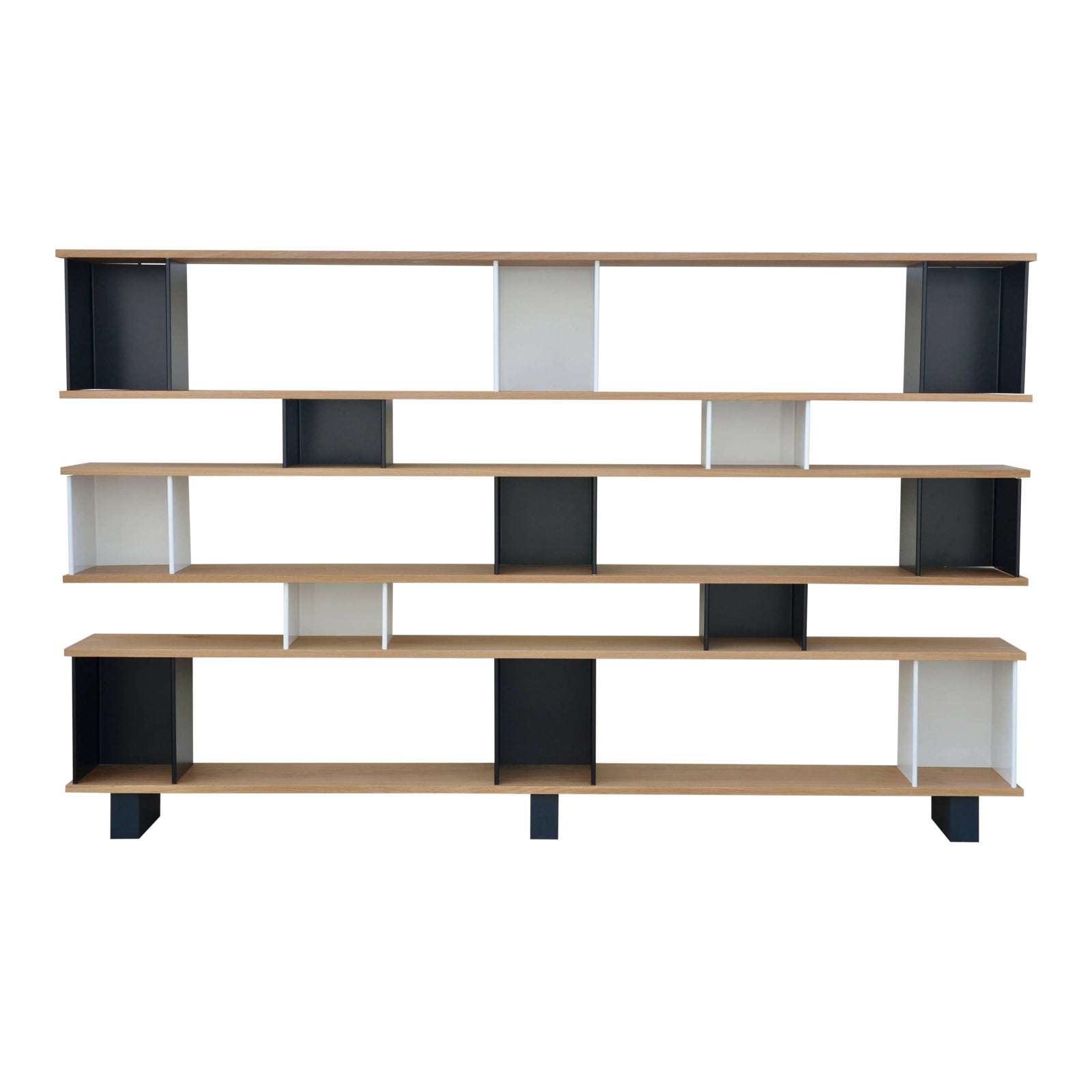 Design Frères Oak Black and White "Horizontal" Shelving Unit | Chairish